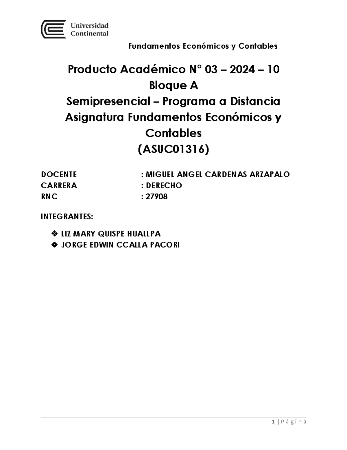 Fundamentos Economicos PA-3 - Producto Académico N° 03 – 2024 – 10 Bloque A Semipresencial ...