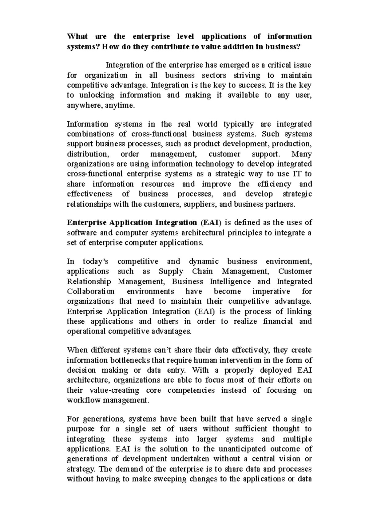 What are the enterprise level applications of information systems, How ...