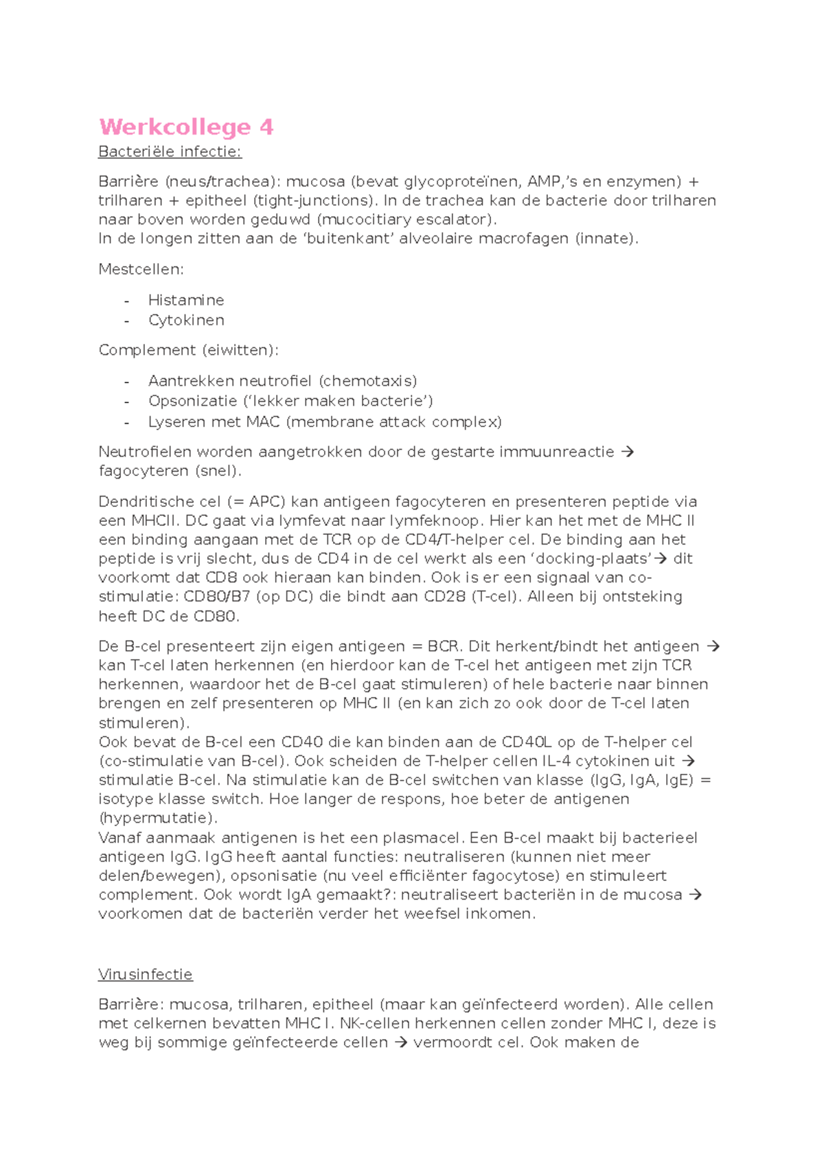 Wc 4 (immunologie) en pr 4 - Werkcollege 4 Bacteriële infectie ...
