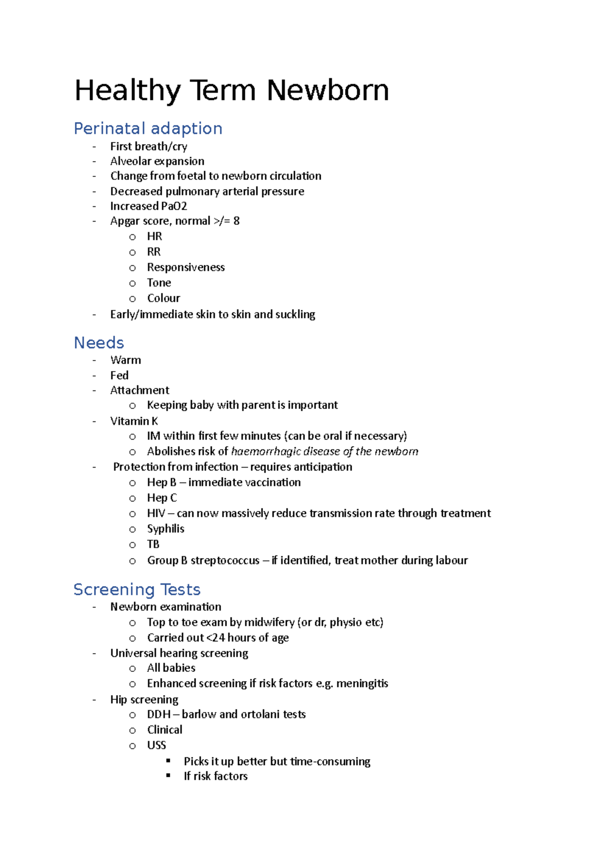 Healthy Term Newborn - Healthy Term Newborn Perinatal adaption First ...