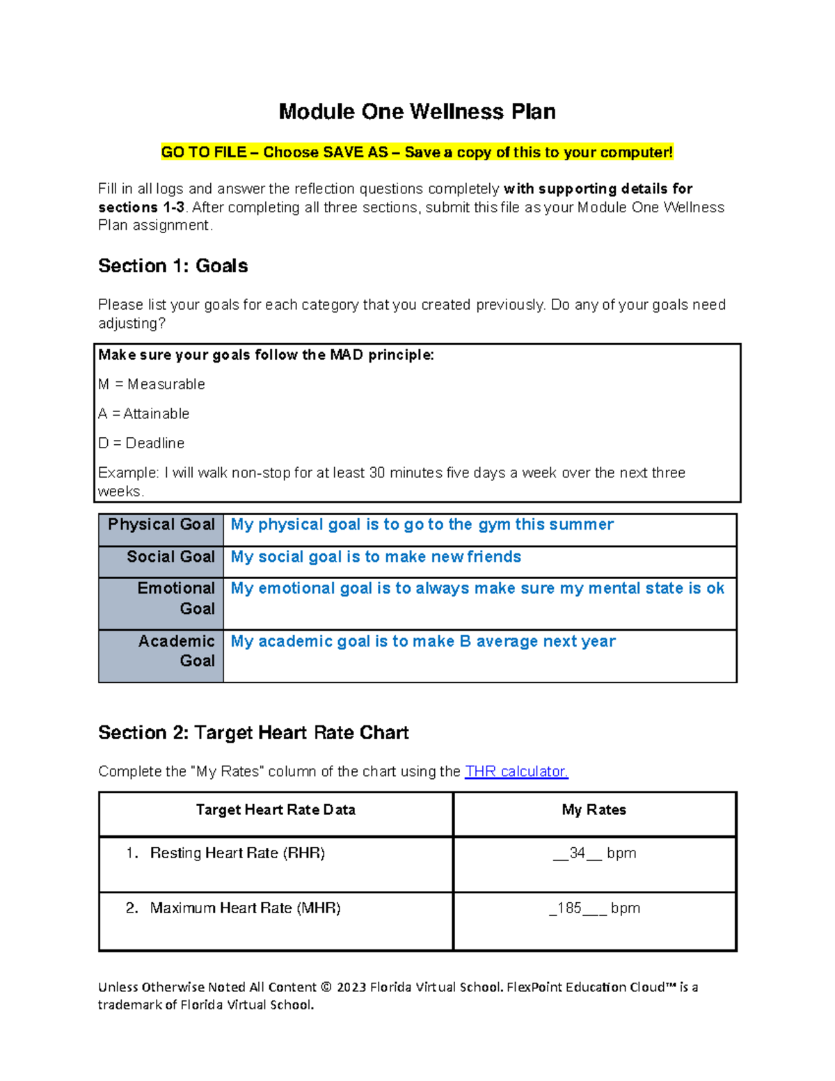 Module one wellness plan - Unless Otherwise Noted All Content © 202 3 ...