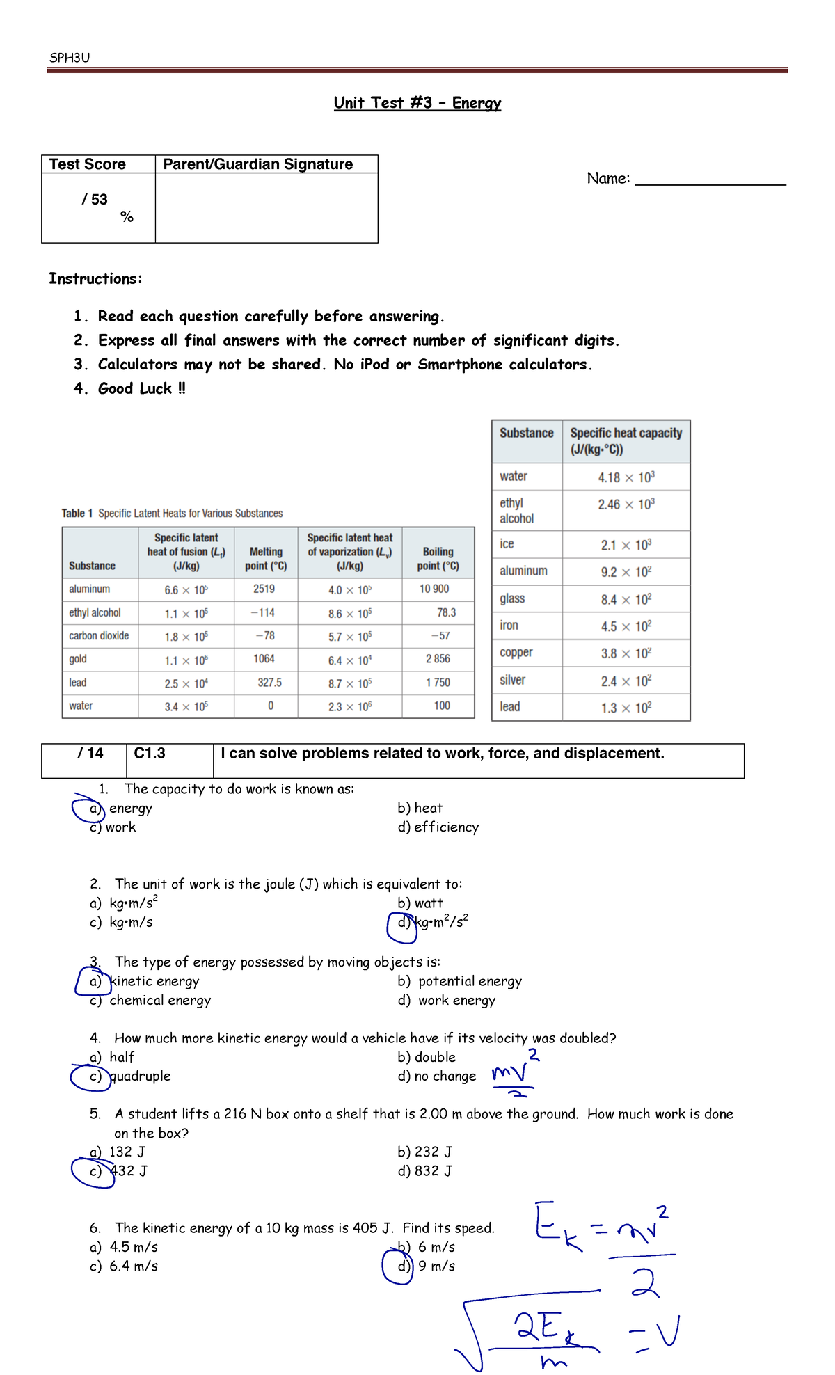 Sph3u may 16 test take up - PHYS 100 - SFU - Studocu