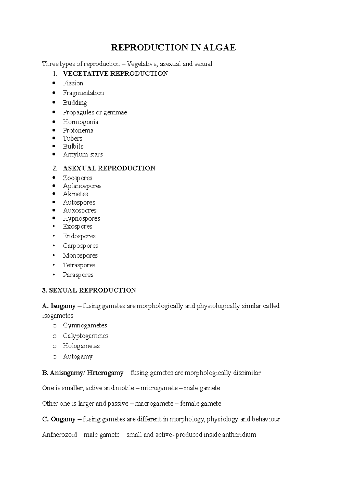 Algae-Reproduction and Life cycle - REPRODUCTION IN ALGAE Three types ...