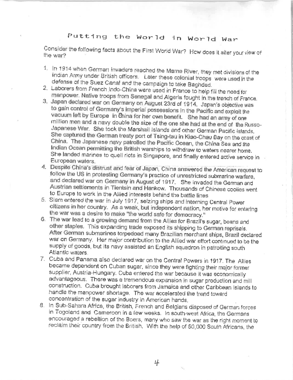 WWI Putting the World - HS 3329 - Studocu