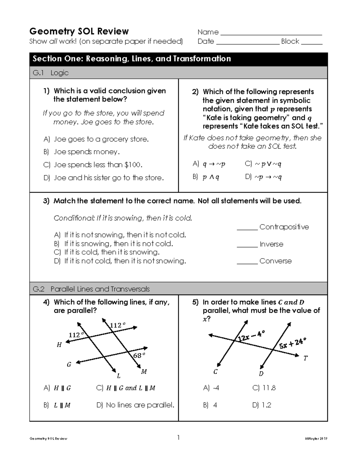 Geometry Virginia SOLReview Packet-1 - Geometry SOL Review Name