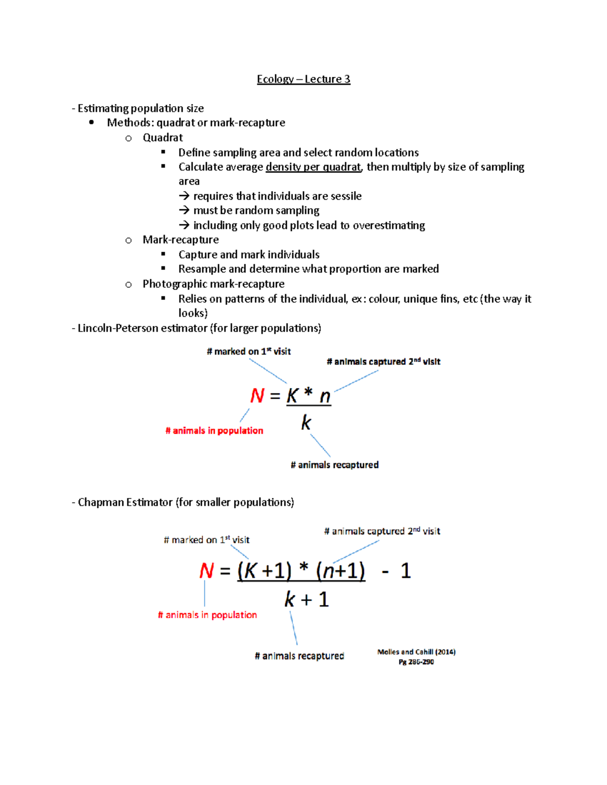 Ecology Lecture 3:4 - Prof. Hossie - Ecology – Lecture 3 Estimating ...