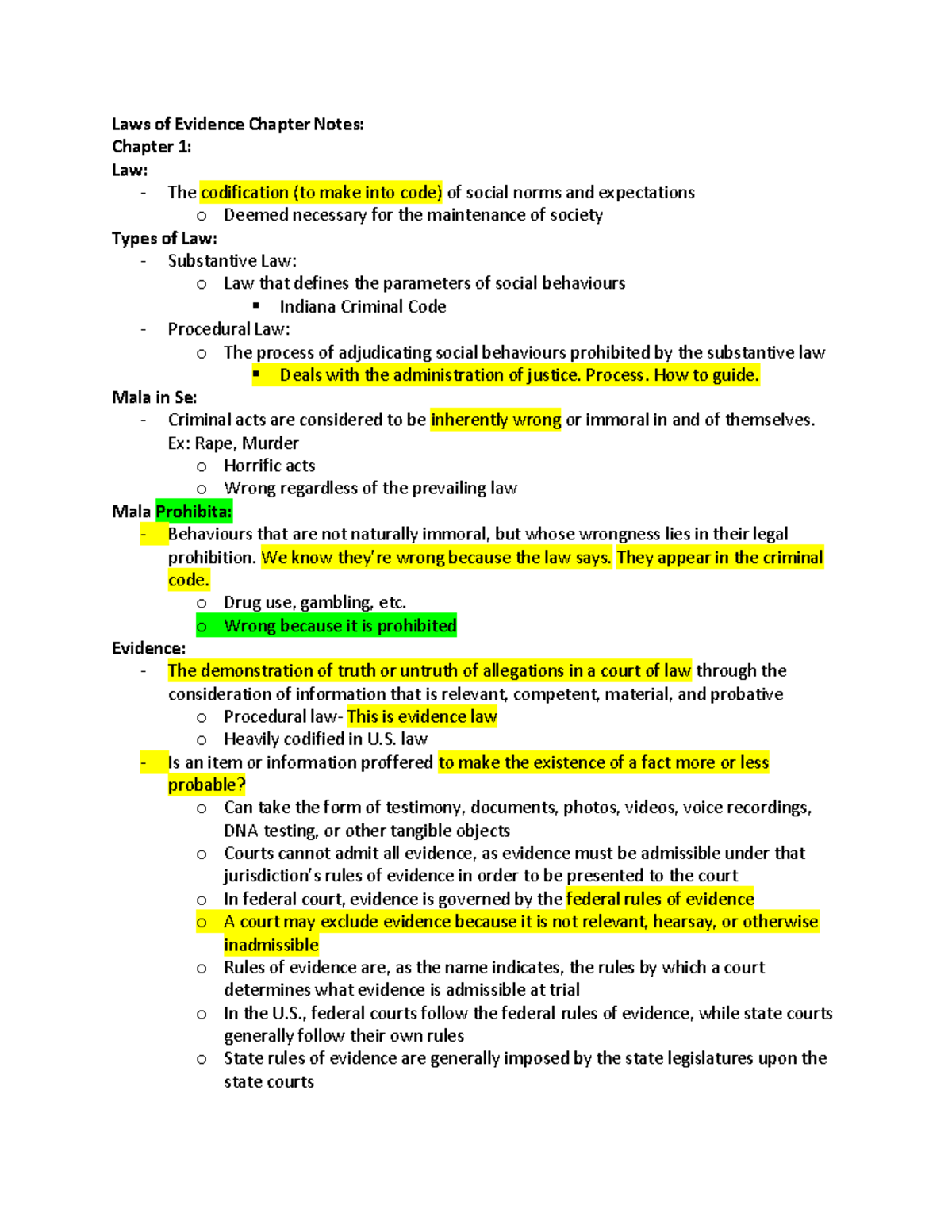 Laws of Evidence Chapter Notes - Studocu