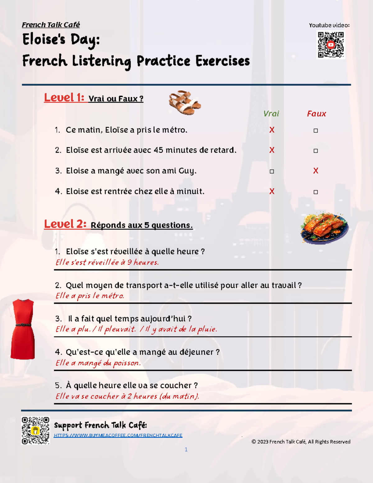 001826 Eloises day Exercises Answers - Support French Talk Café: - Studocu