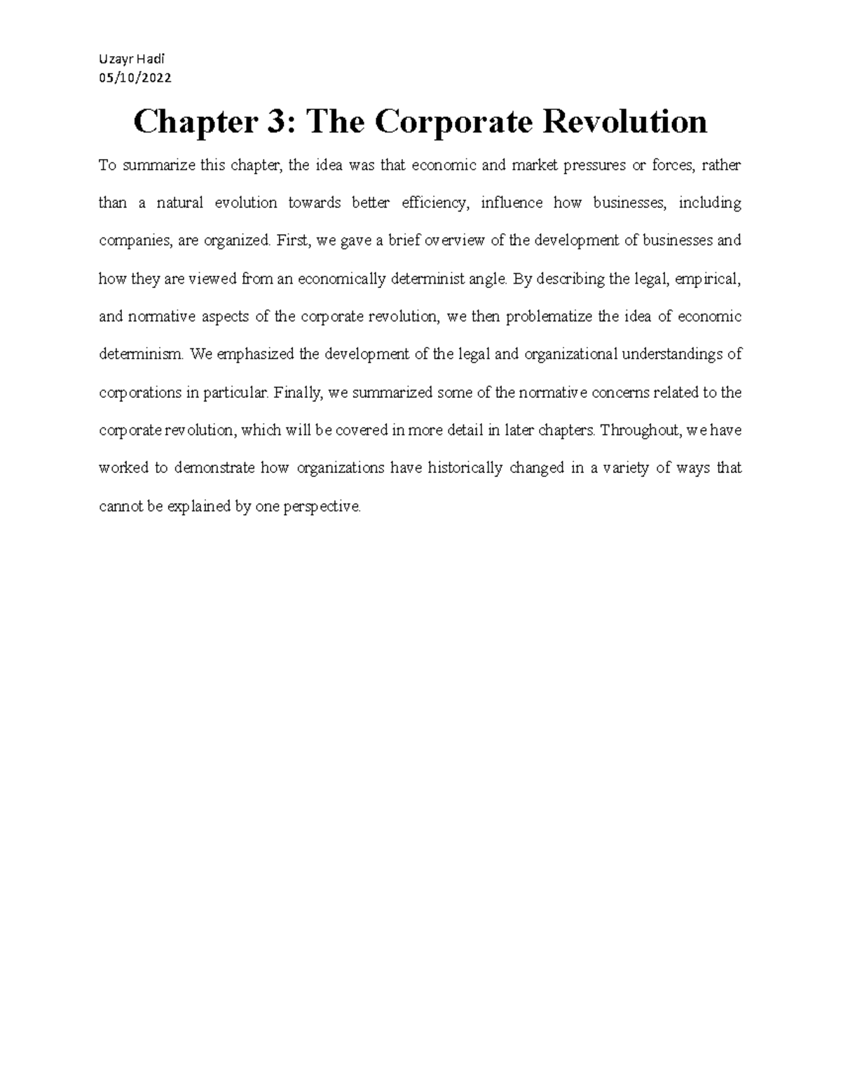 Chapter 3 Reflection - Important - Uzayr Hadi 05/10/ Chapter 3: The ...