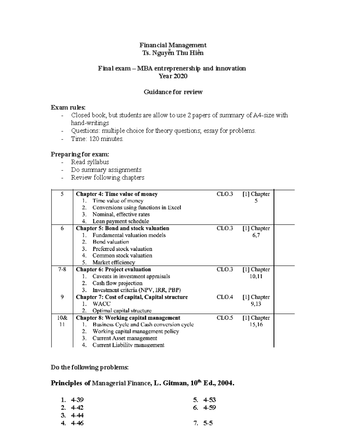 FM - Review - 2020 - Financial Management Ts. Nguyễn Thu Hiền Final ...