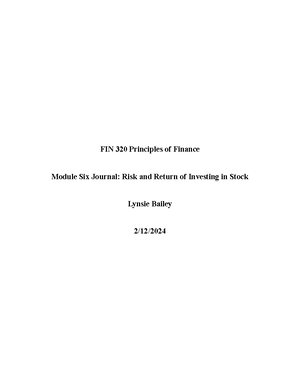 FIN 320 Milestone One - Lynsie Bailey Milestone One: Financial ...
