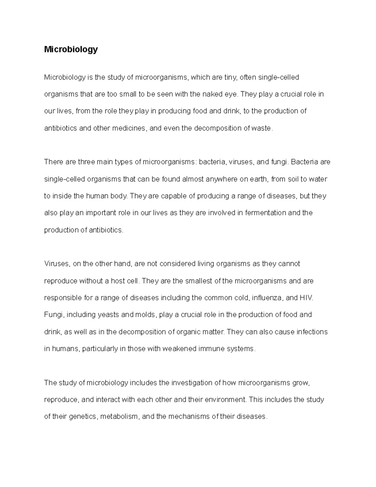 Microbiology - Microbiology Microbiology is the study of microorganisms ...