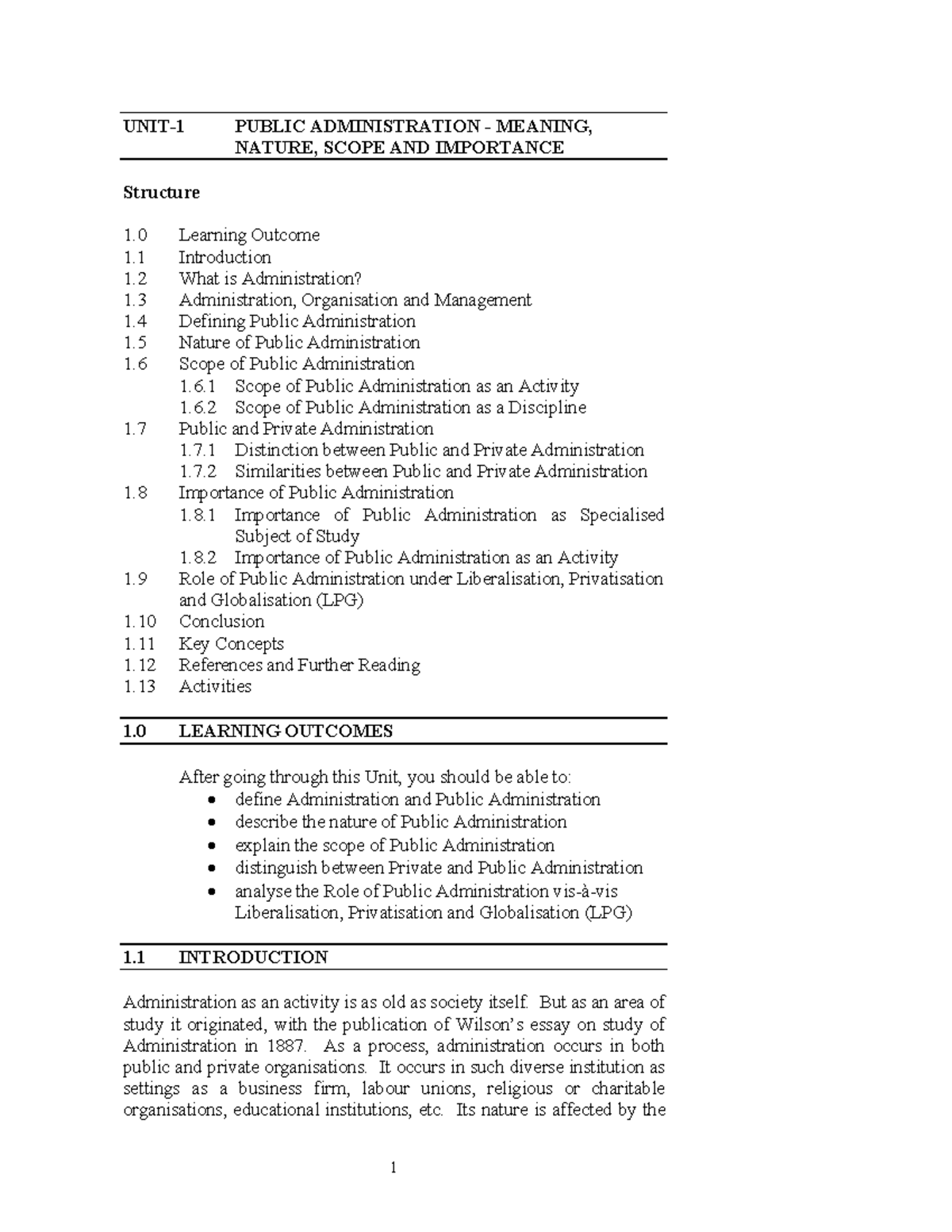 Unit-1 - UNIT-1 PUBLIC ADMINISTRATION - MEANING, NATURE, SCOPE AND ...