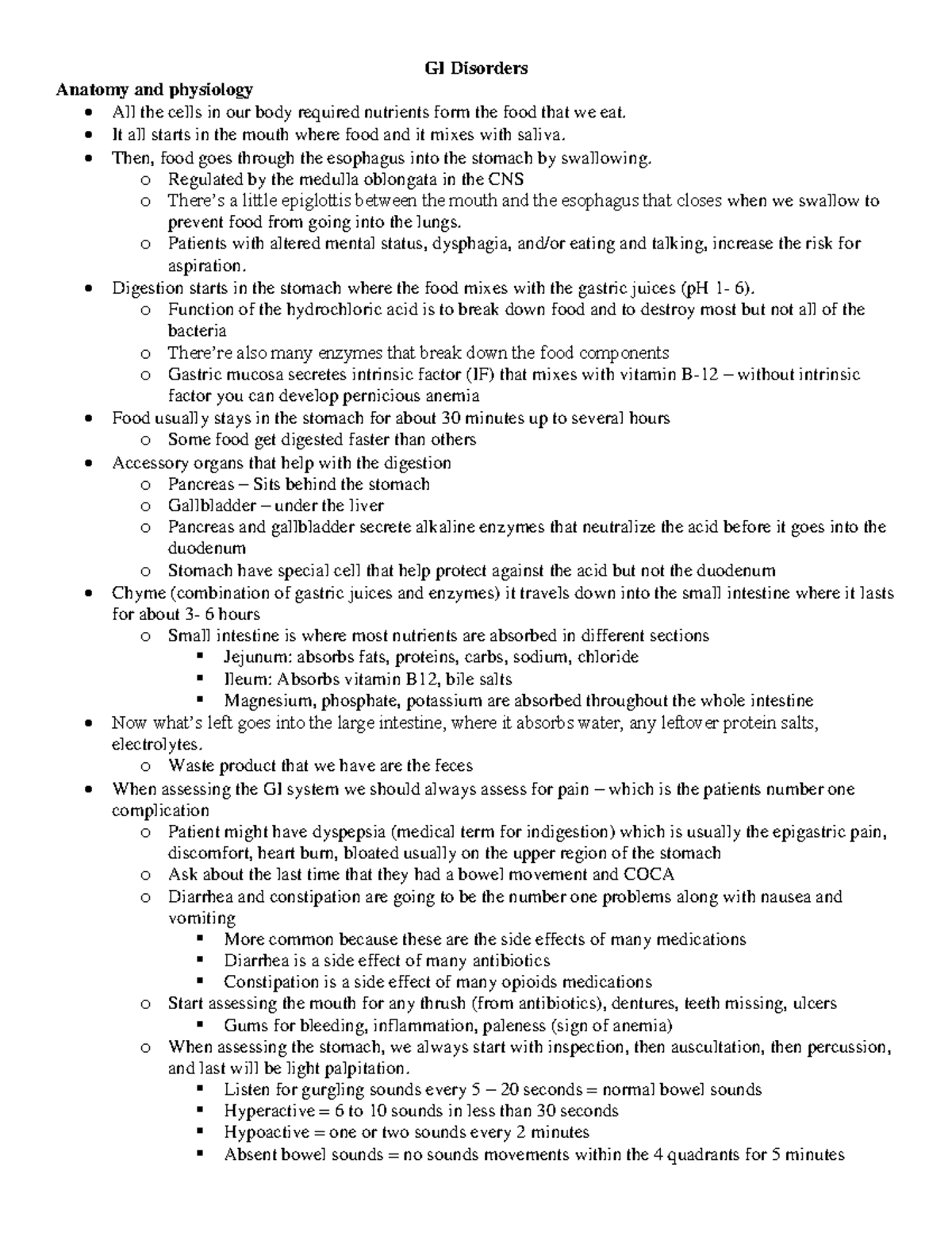 GI Disorders-Lecture PDF - GI Disorders Anatomy and physiology All the ...