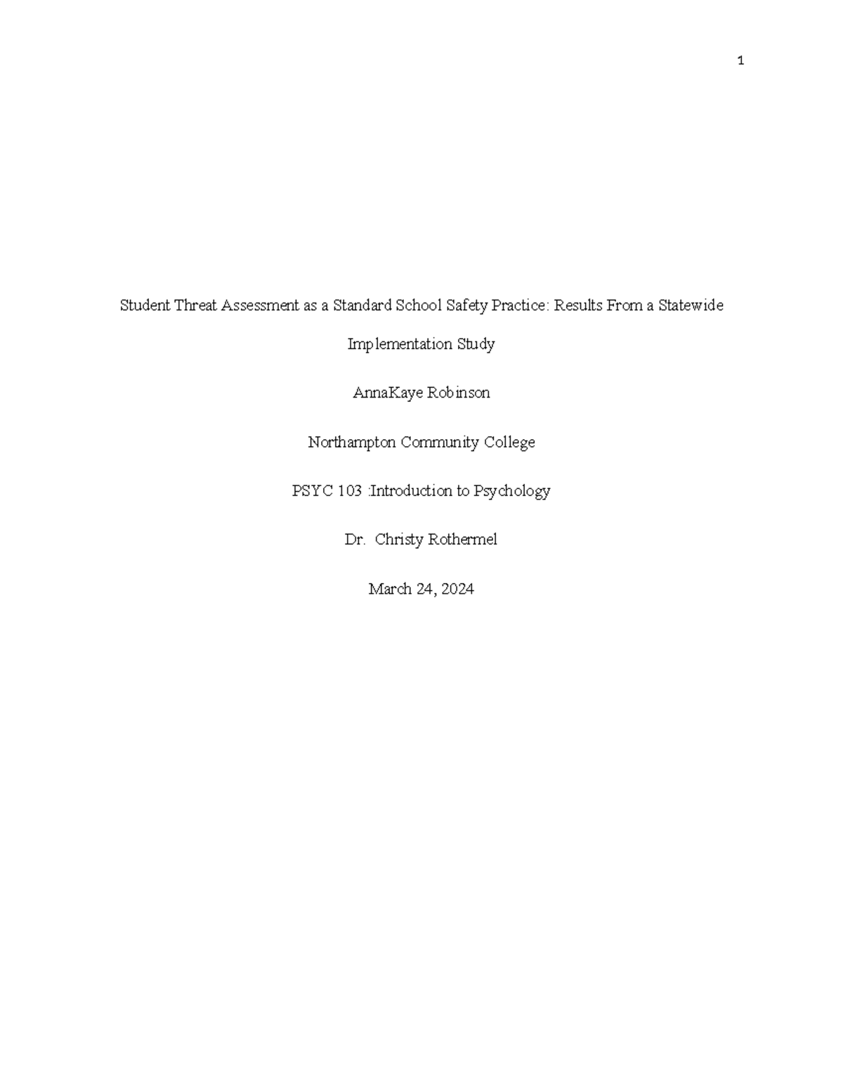 Reaction Paper - Student Threat Assessment as a Standard School Safety ...