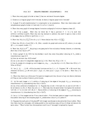 Graph Theory 2017-2018 Example Sheet 4 - Mich. 2017 GRAPH THEORY ...