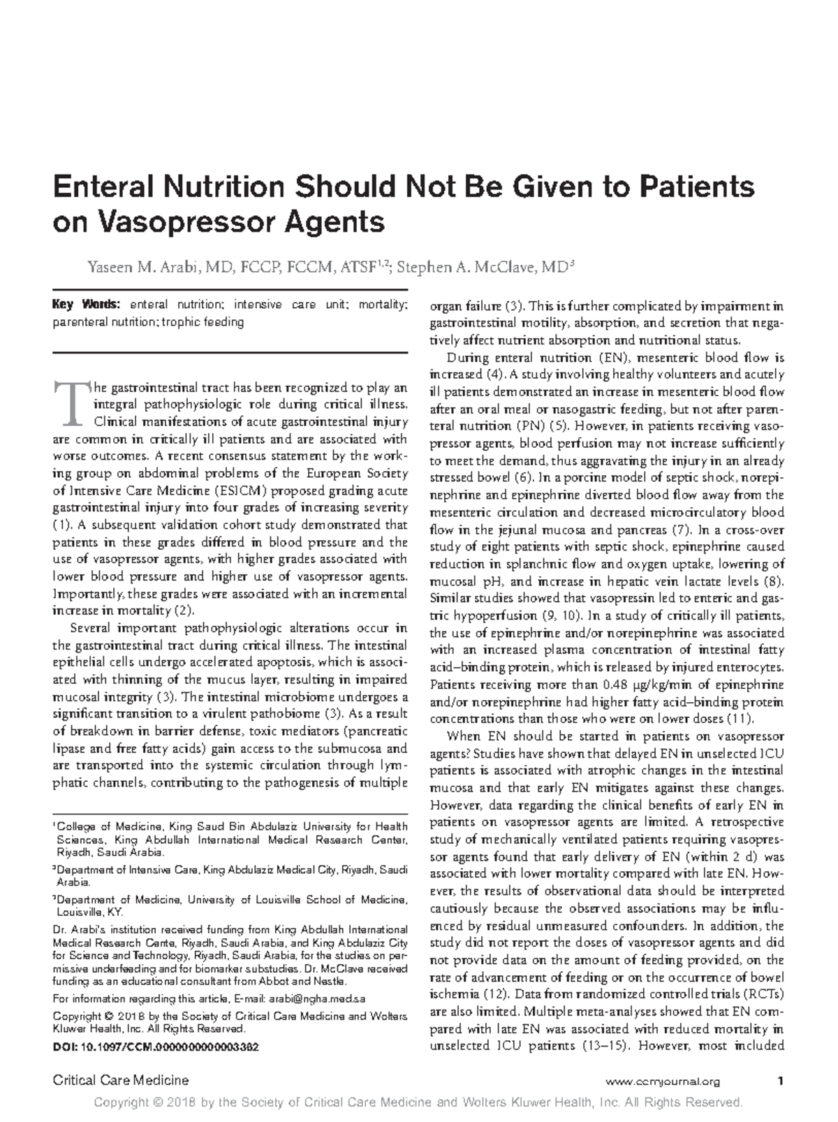 Enteral Nutrition Should Not Be Given to Patients - Copyright © 2018 by ...