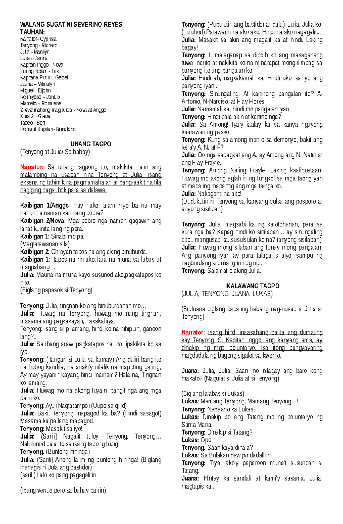 Walang- Sugat- Script - Needed, Success - WALANG SUGAT NI SEVERINO ...