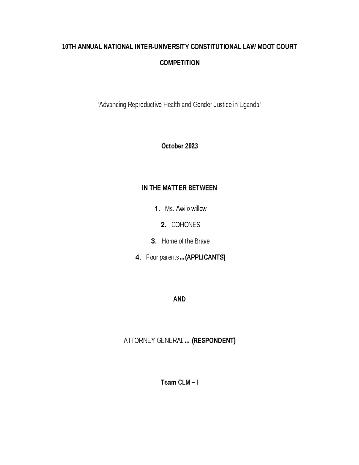 1st Draft Respondent MEMO - 10TH ANNUAL NATIONAL INTER-UNIVERSITY ...