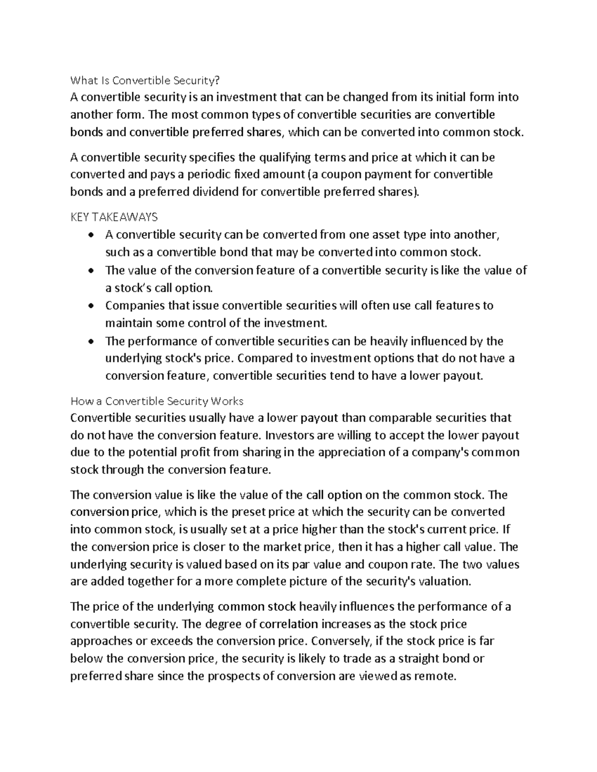 Convertable Security - Lecture Notes - What Is Convertible Security? A ...