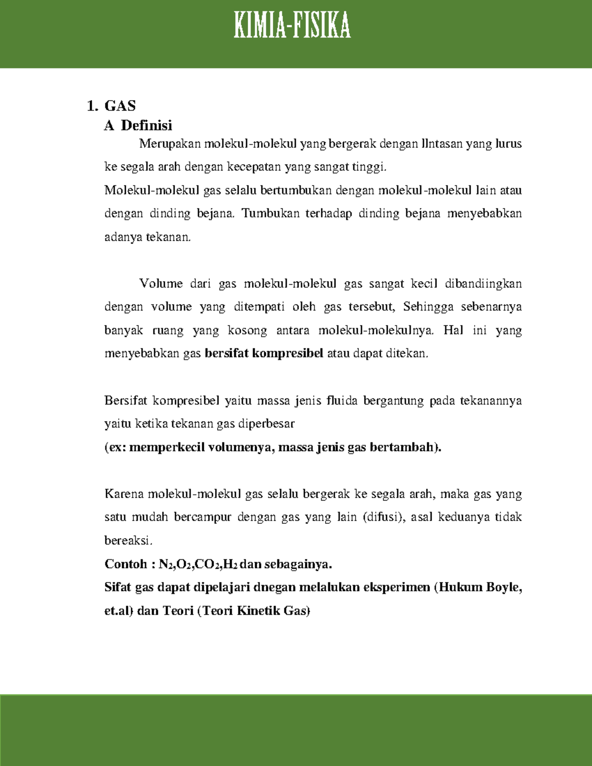 Gas (Kimia-Fisika)-Definisi - 1. GAS A Definisi Merupakan molekul ...