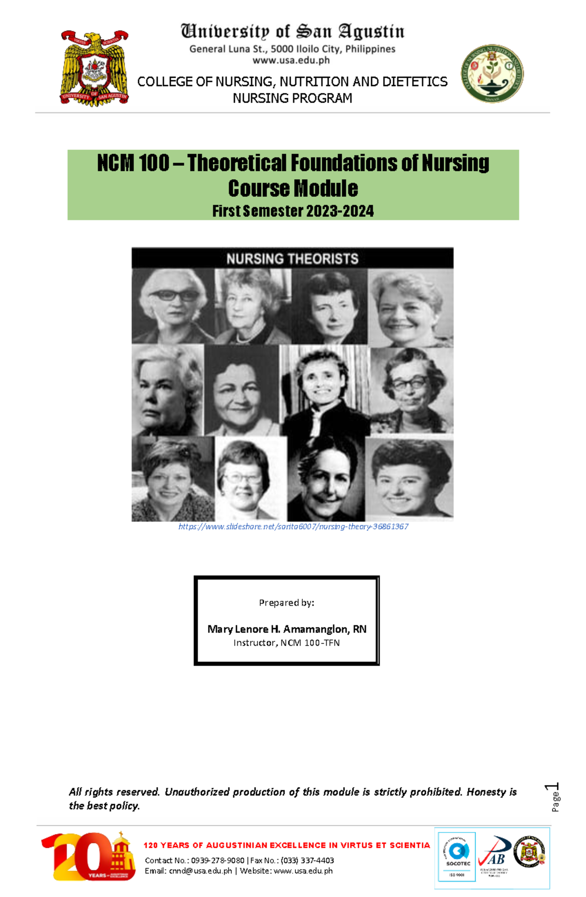 NCM 100 Module 1 2 For Students - NURSING PROGRAM Contact No.: 0939-278-9080 |Fax No.: (033) 337 ...