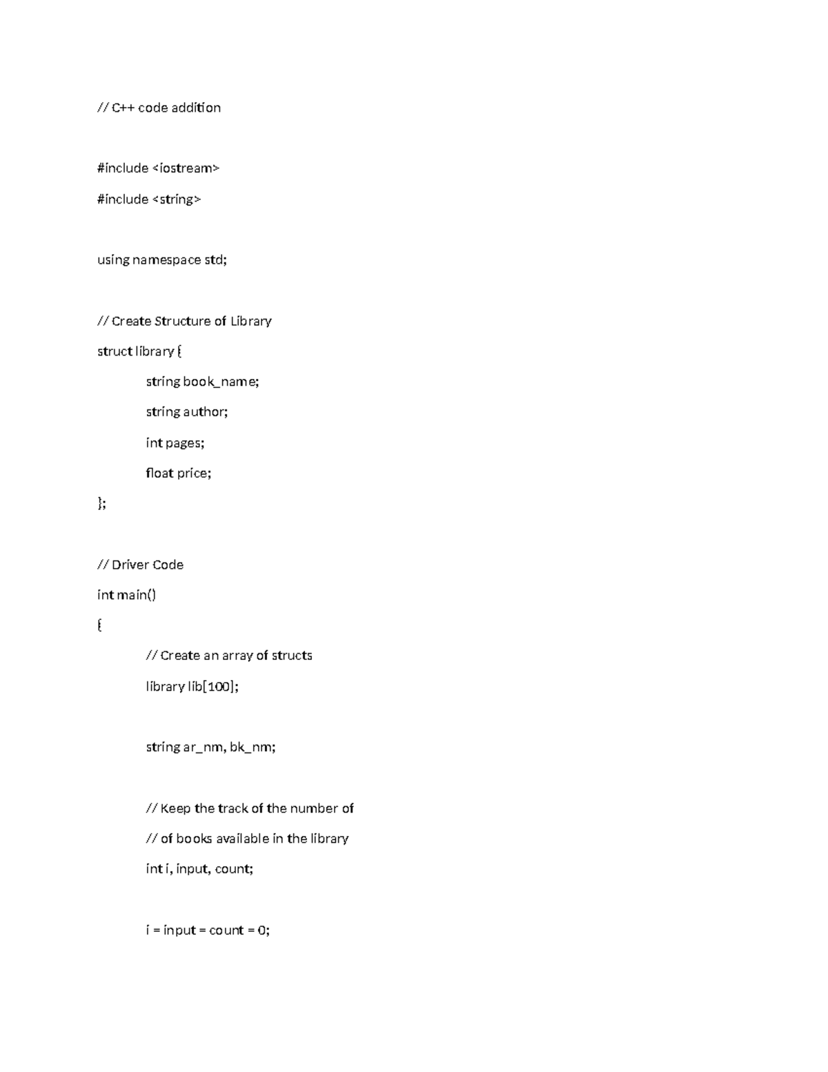 Library project - // C++ code addition #include #include using - Studocu