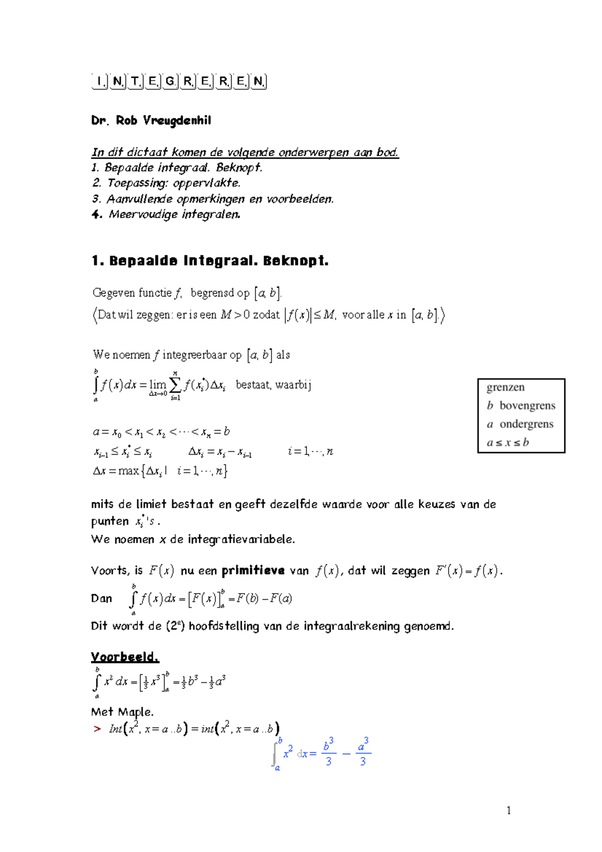 Integreren, beknopte uitleg, toepassing oppervlakte, voorbeelden ...