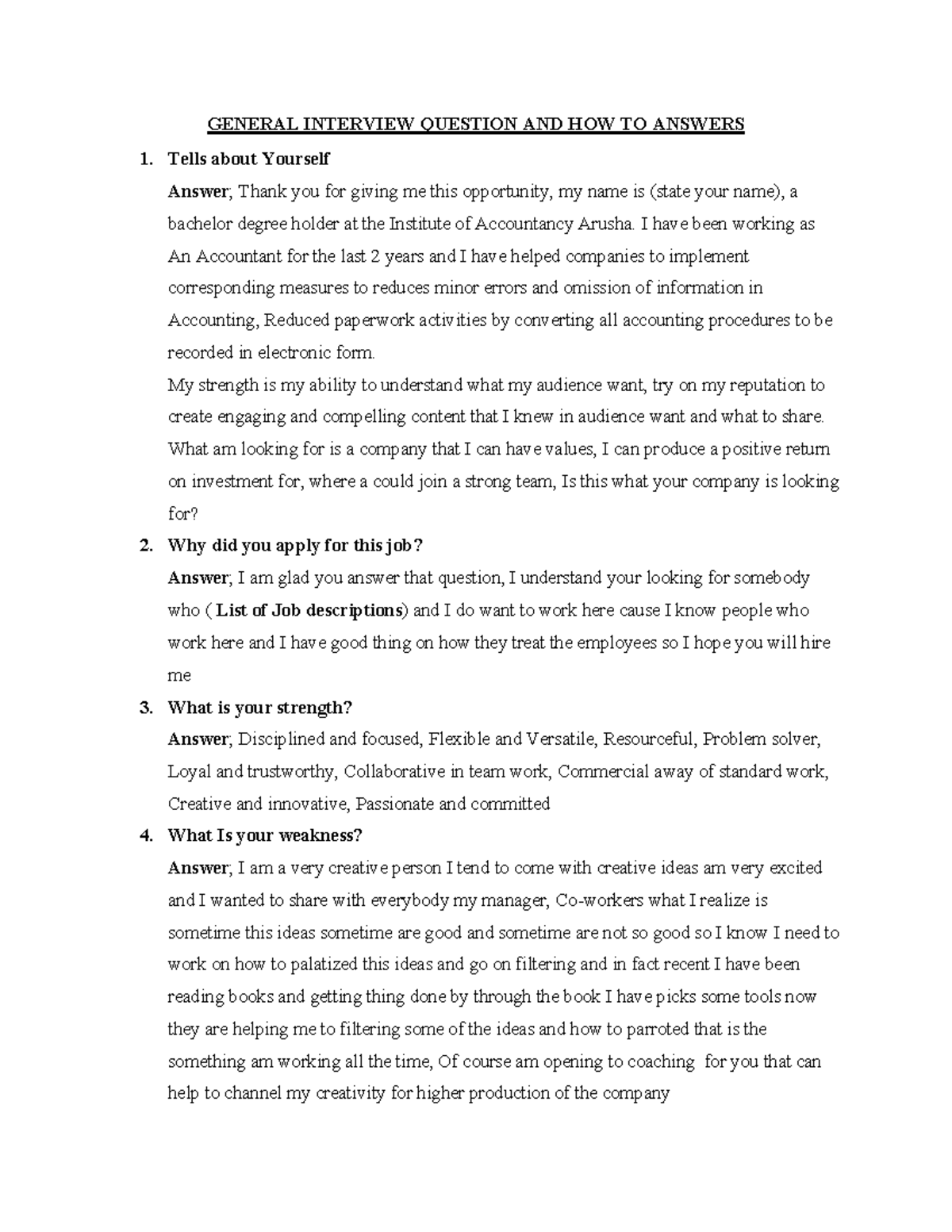 Interview Question AND Answers - GENERAL INTERVIEW QUESTION AND HOW TO ...