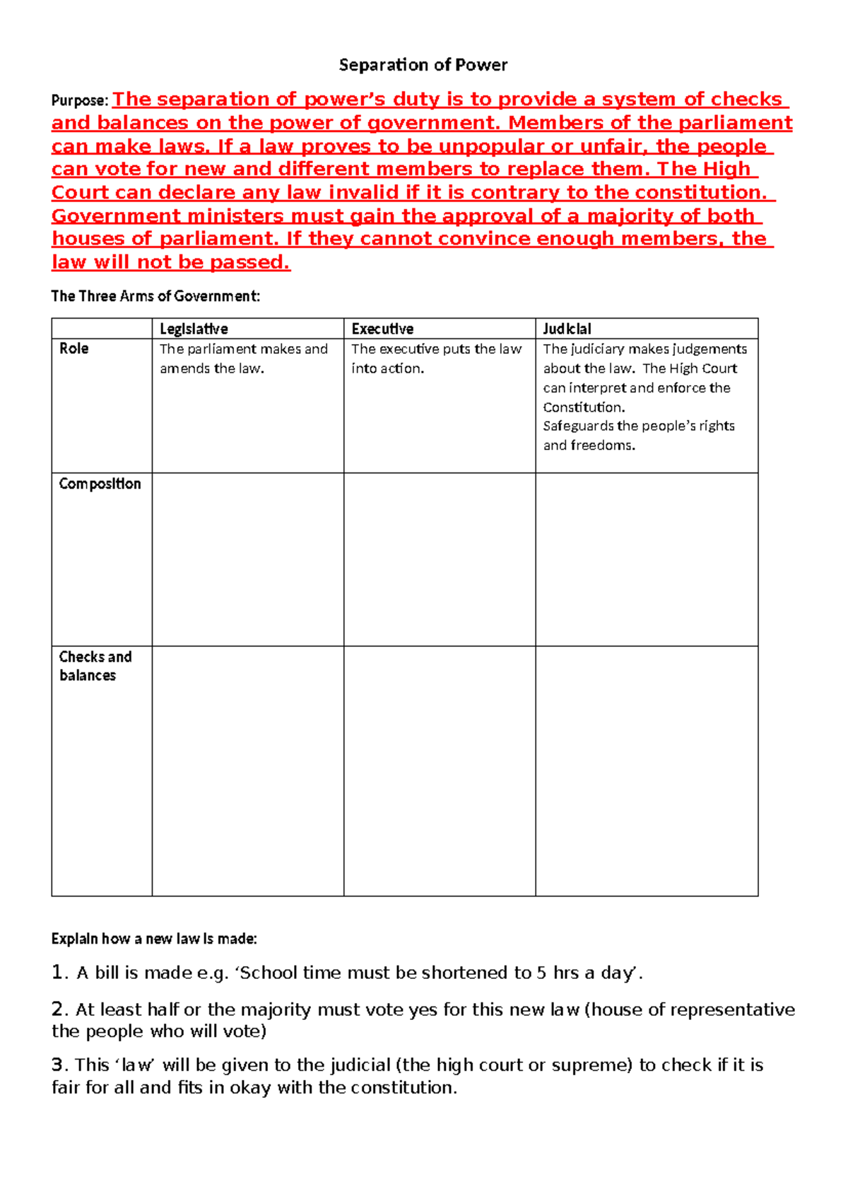 2.3 Separation of Power Worksheet (1) - Separation of Power Purpose ...
