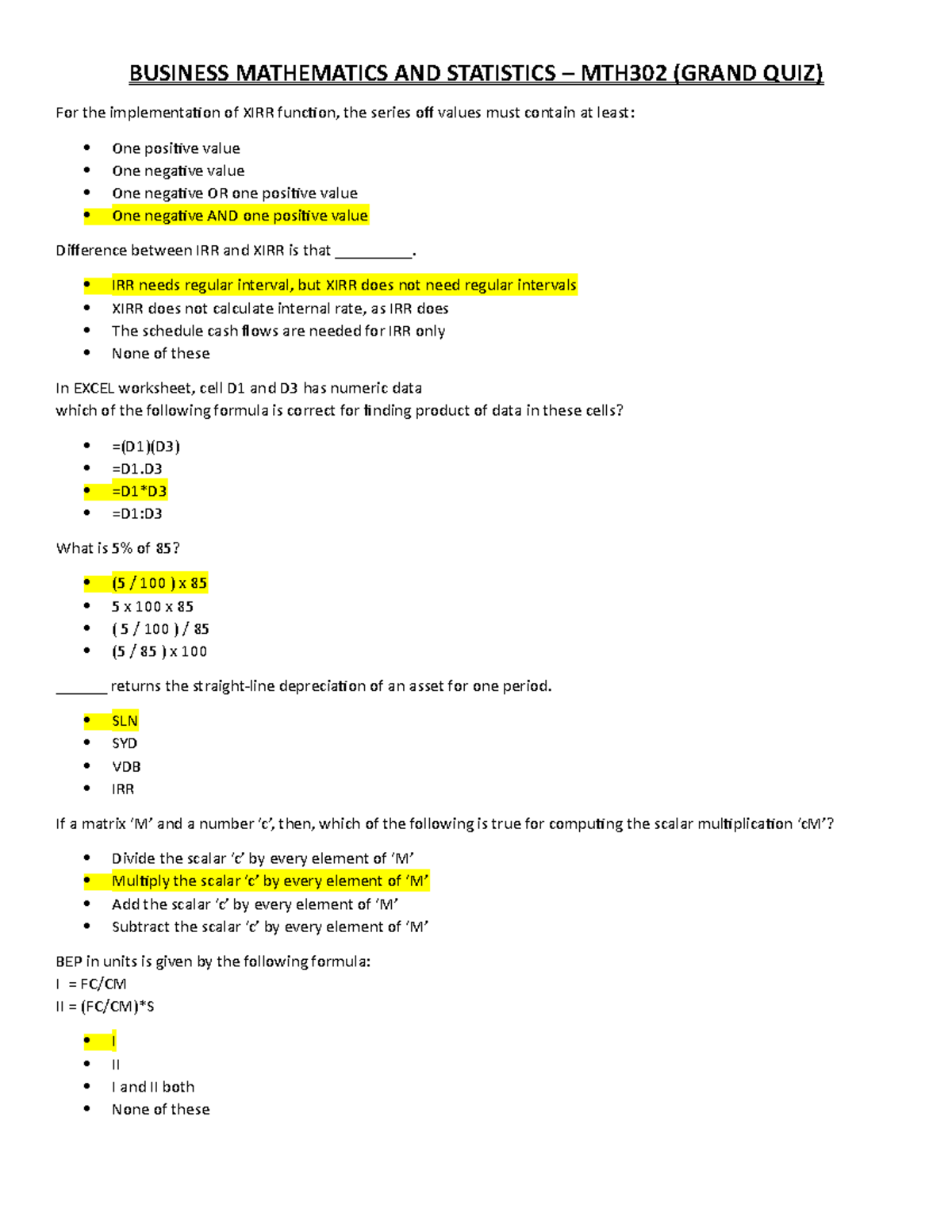 Mth302 - grand quiz - BUSINESS MATHEMATICS AND STATISTICS – MTH302 ...