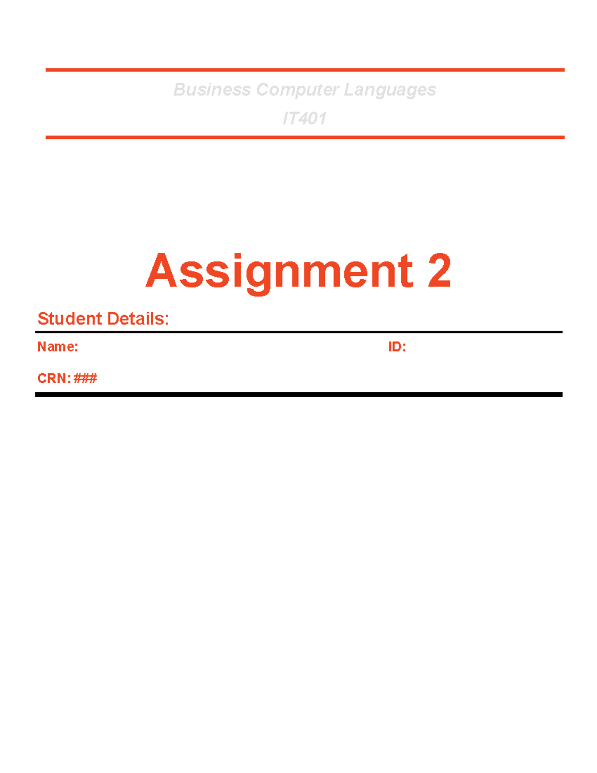 It401-ent2 - programming questions - Assignment 2 Business Computer ...