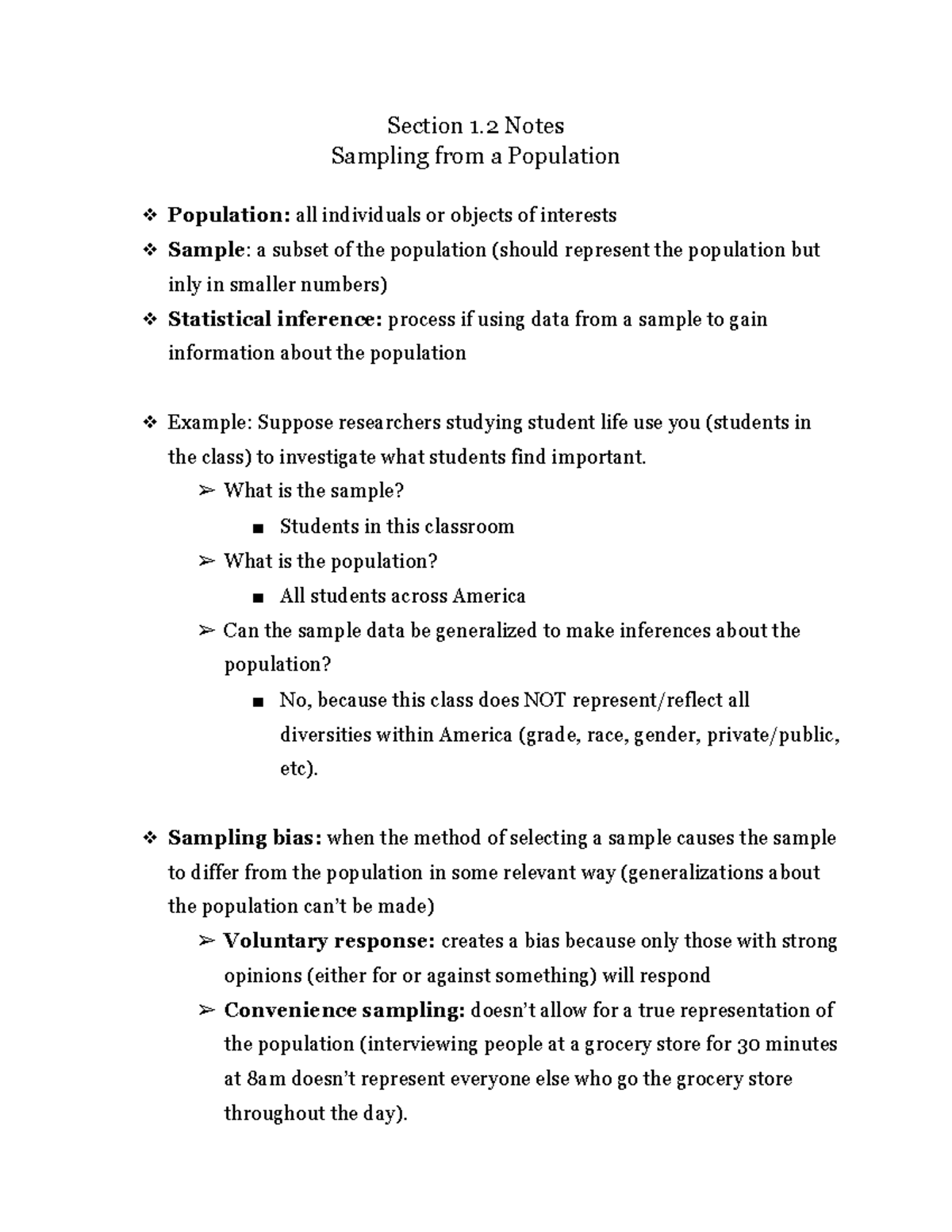 MATH - 116 1.2 Notes-2 - These notes cover the sampling of a population ...