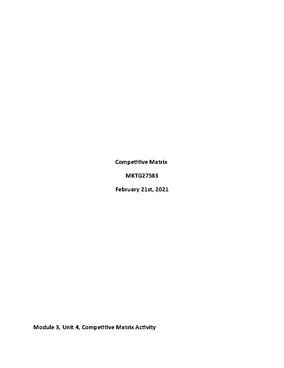 ICA Competitive Matrix Activity - Competitive Matrix MKTG February 21st ...