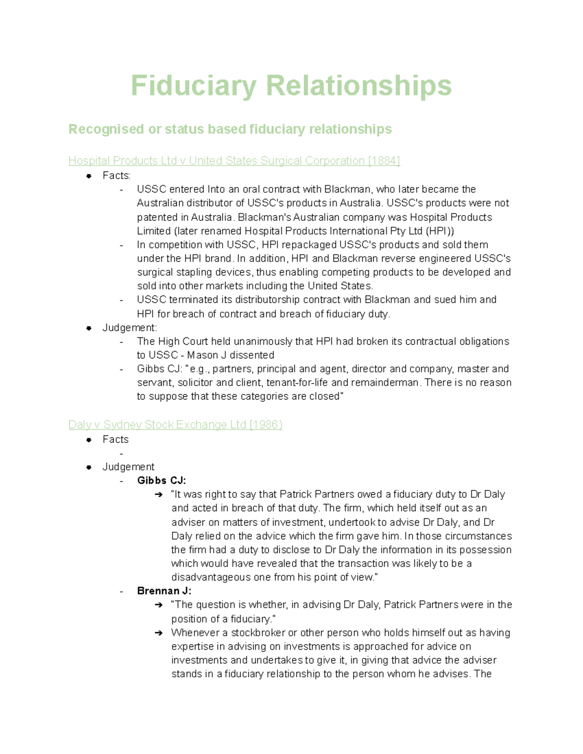 Final Exam - Fiduciary Relationships Recognised or status based ...