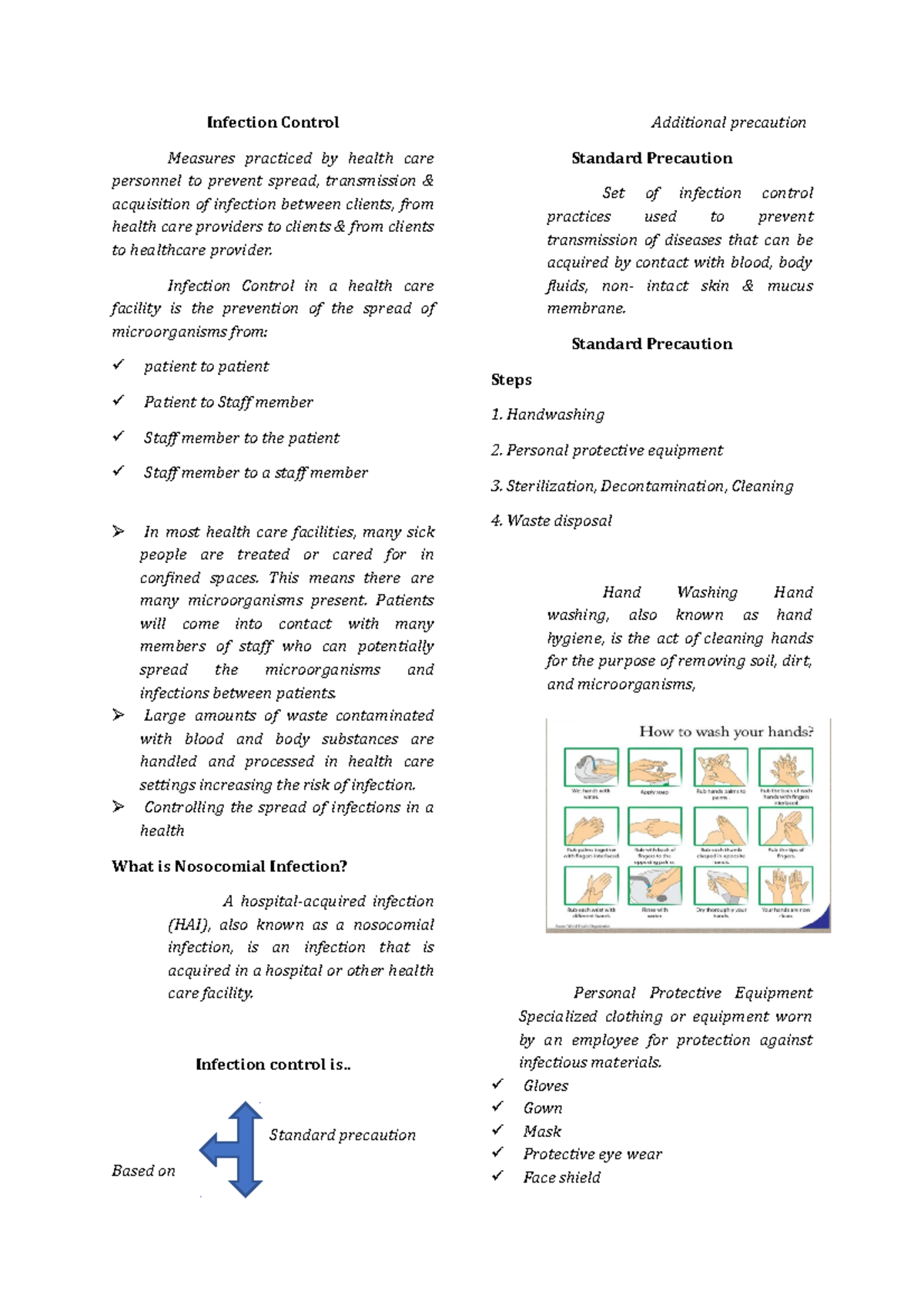 Infection Control Notes - Infection Control Measures practiced by ...