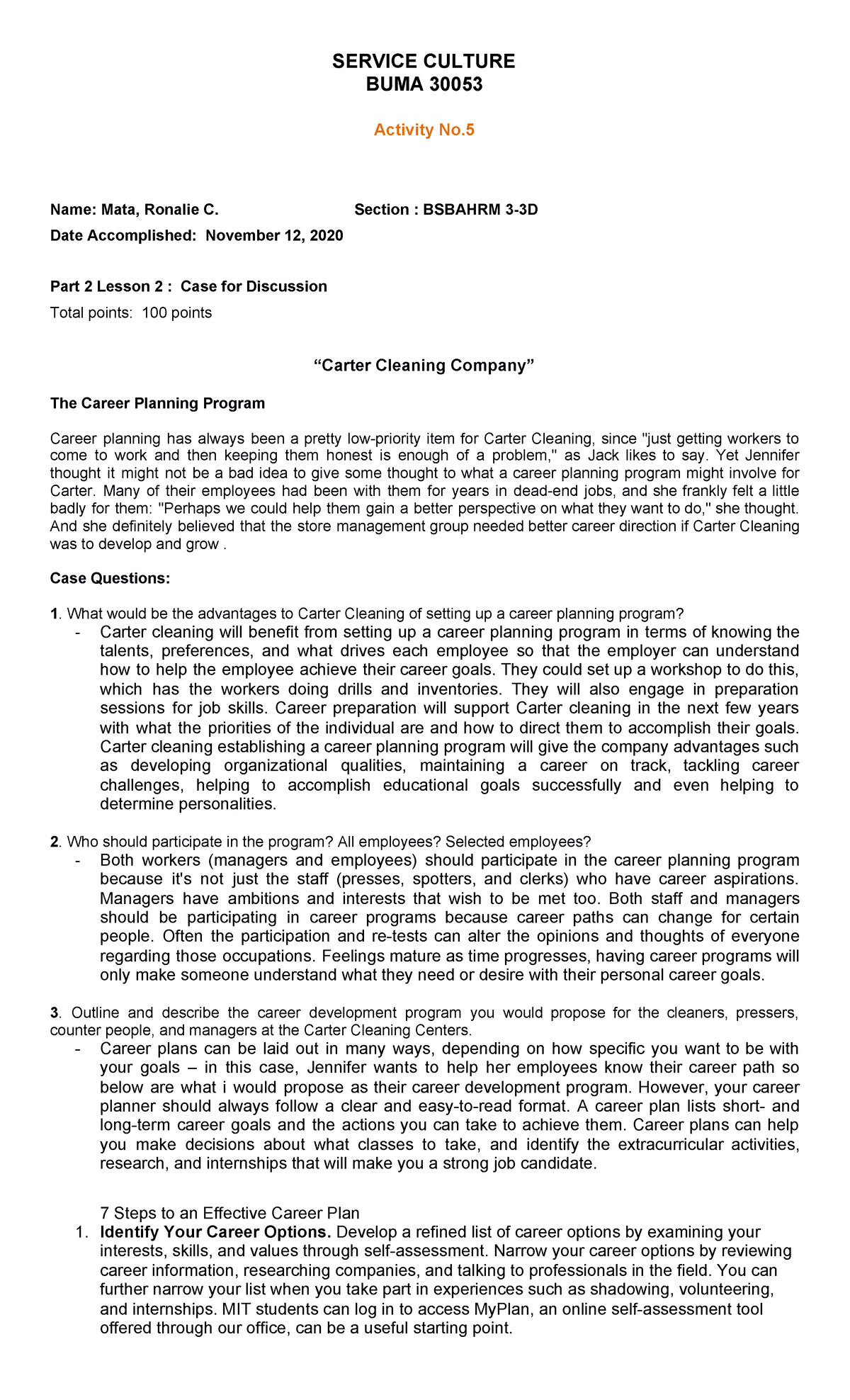 Case study - Carter Cleaning Company - SERVICE CULTURE BUMA 30053 ...