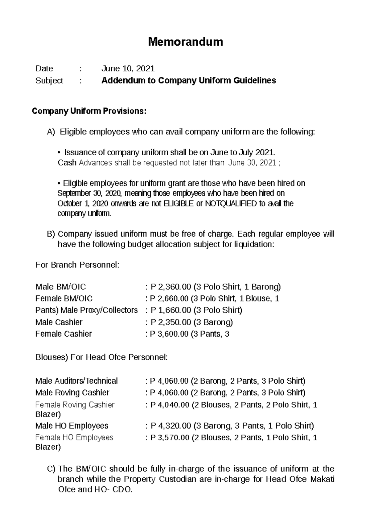 Document(12) - Sample Memoranda - Memorandum Date : June 10, 2021 ...