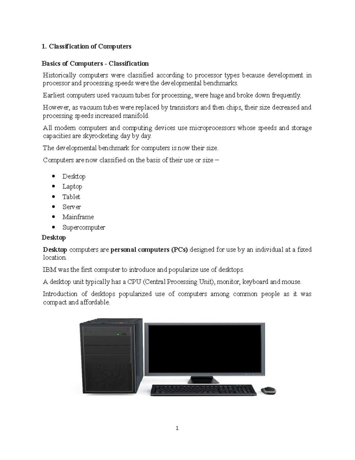 1. Classification of Computers - Classification of Computers Basics of Computers ...