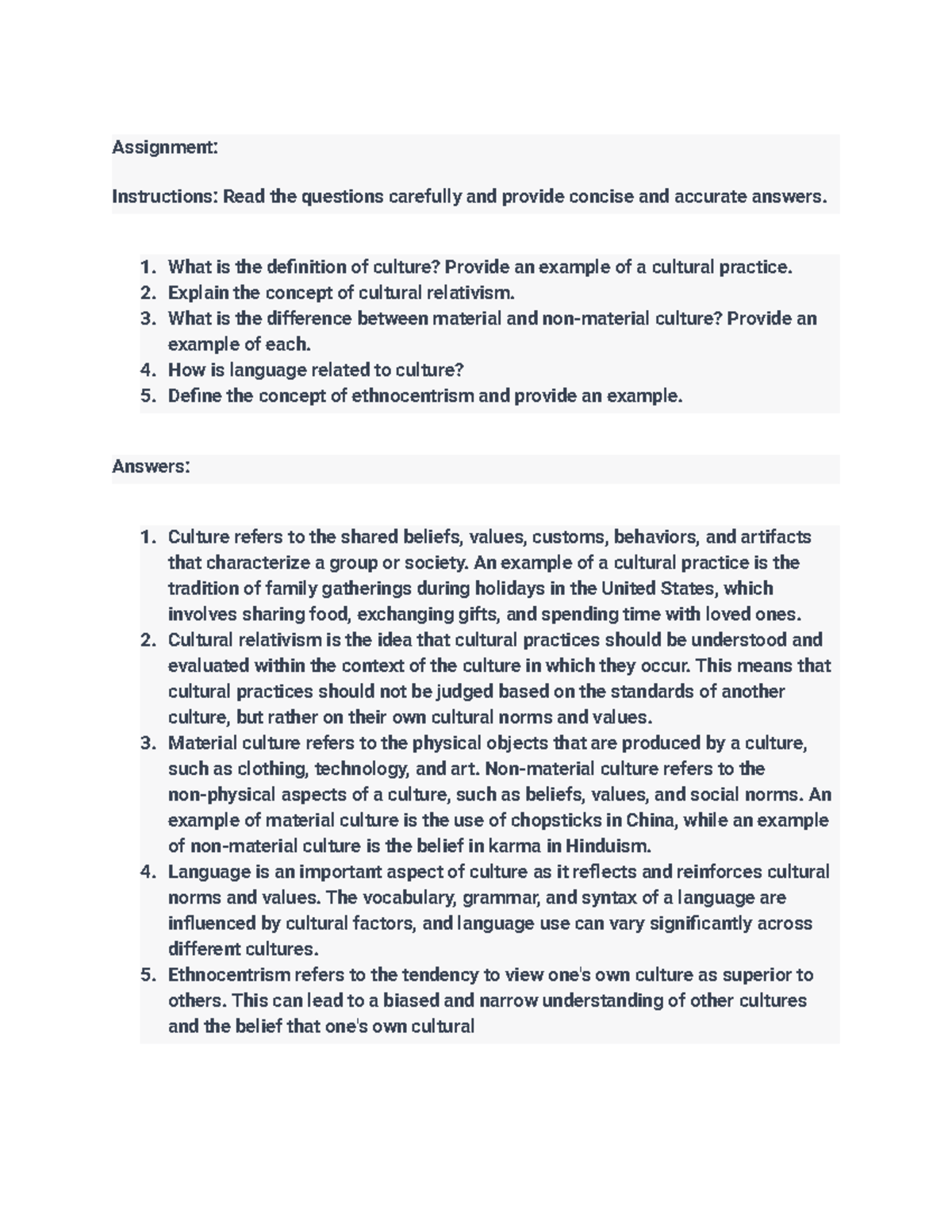 Cultural Anthropology Assignment 1 - Assignment: Instructions: Read the ...