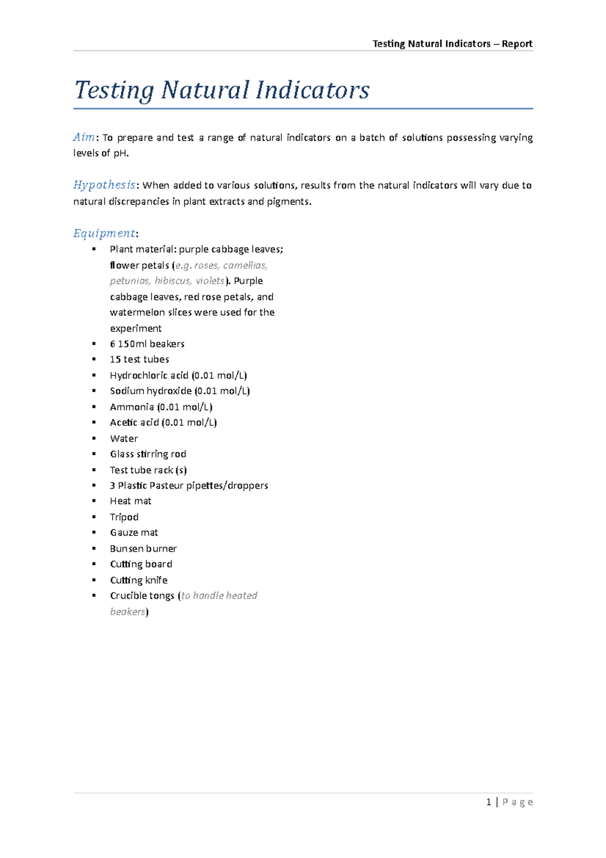 Testing Natural Indicators Report - Studocu