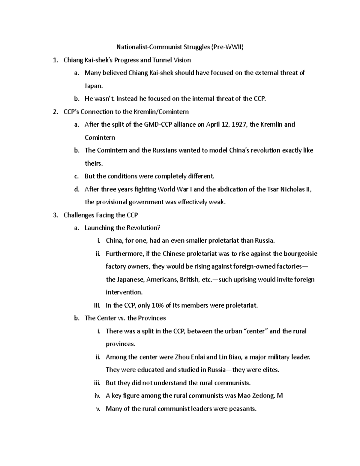 China Notes 2 22 18 Nationalist Communist Struggles - Nationalist ...