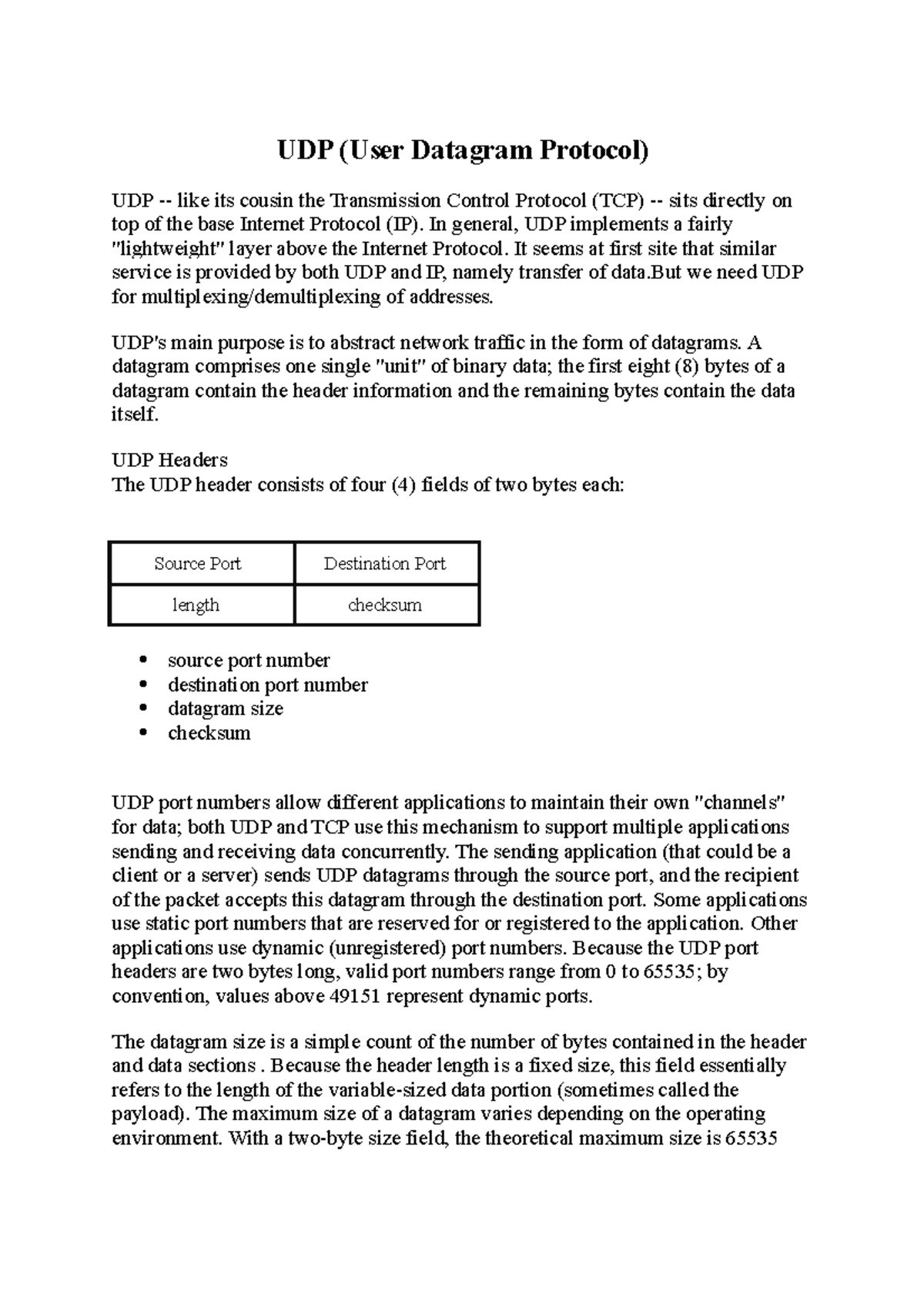 Udp User Datagram Protocol In General Udp Implements A Fairly