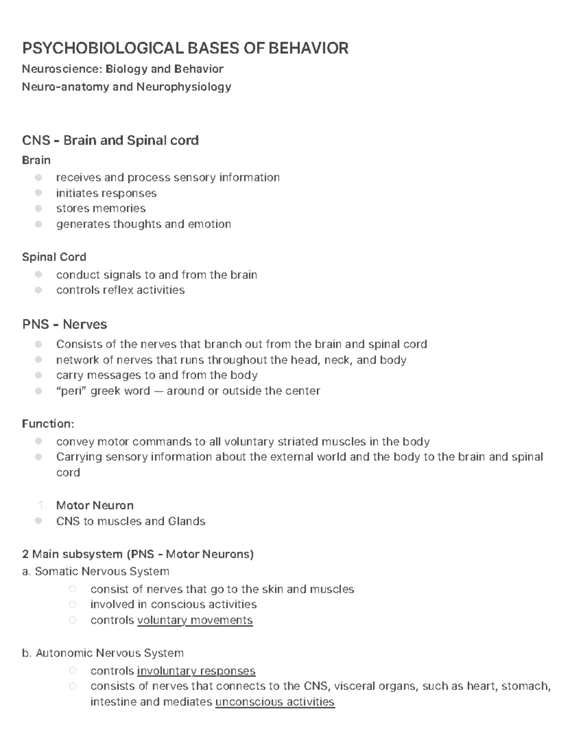 Psychobiological Bases of Behavior - 1. PSYCHOBIOLOGICAL BASES - Studocu