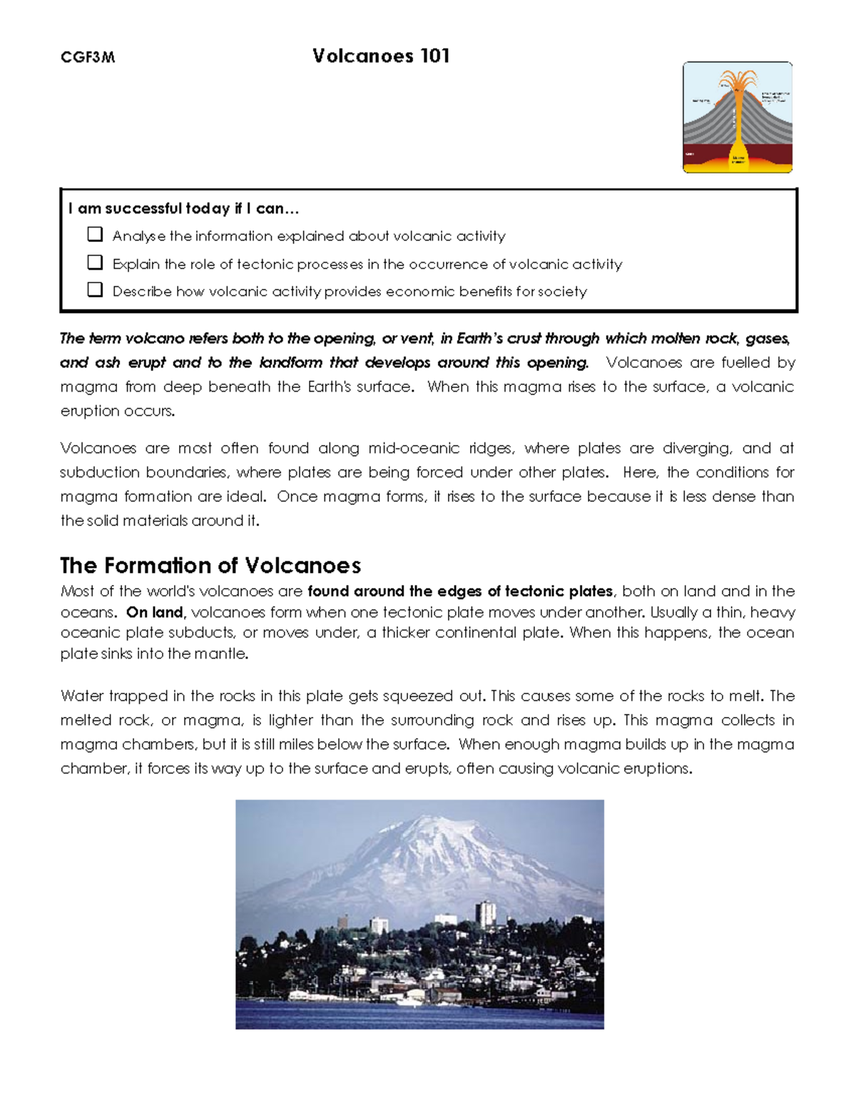 #11 Volcanoes 101 Reading - CGF3M Volcanoes 101 I am successful today ...