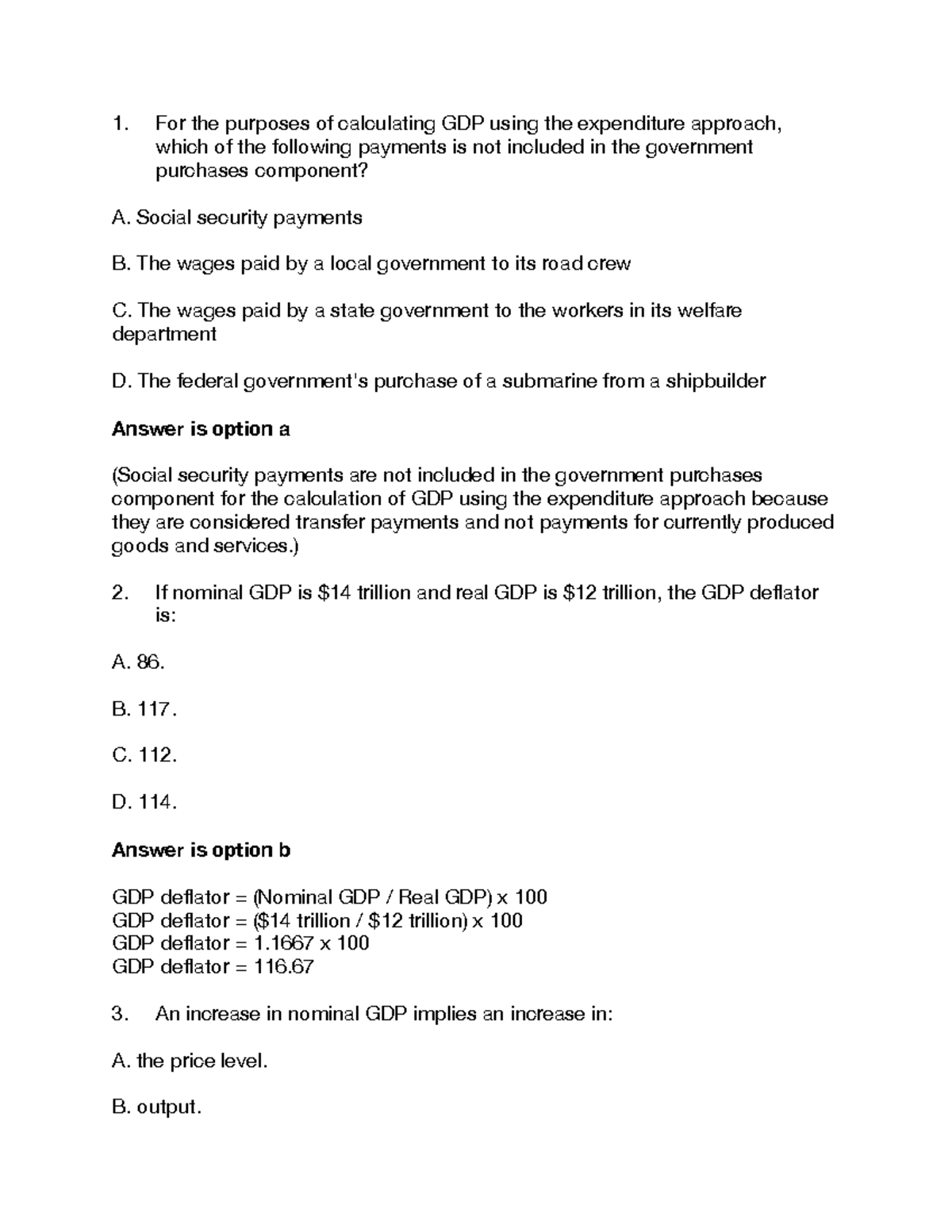 Economic assignment - Multiple choices with answers - For the purposes ...