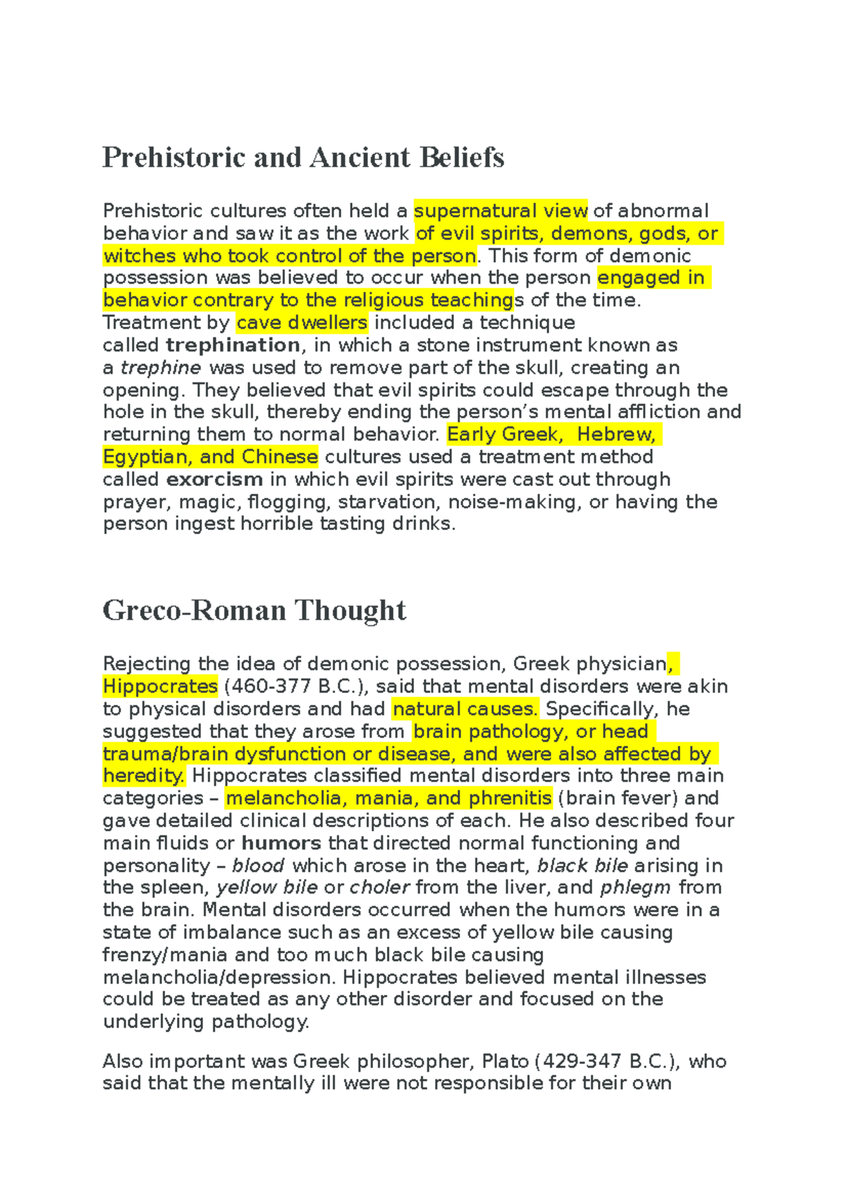 History of Psych - Prehistoric and Ancient Beliefs Prehistoric cultures ...