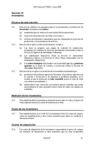 2019 niif para pymes - auditoria - NIIF PARA PYMES – SECCIÓN 13 ...