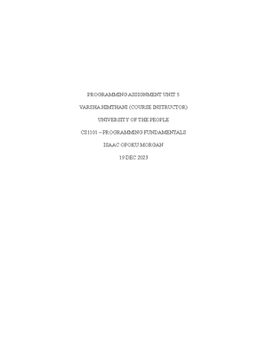 Programming Assignment UNIT 4 - PROGRAMMING ASSIGNMENT UNIT 4 VARSHA HIMTHANI (COURSE INSTRUCTOR ...