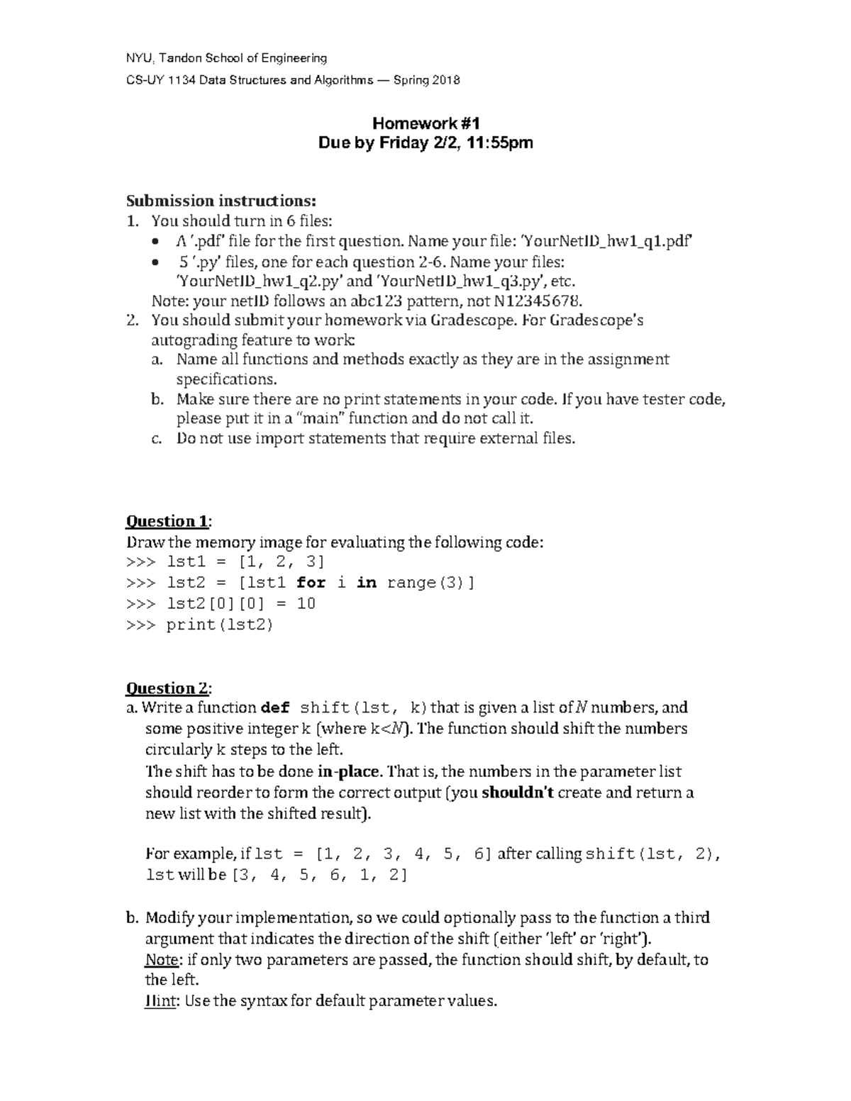 DataStructureHomework1 - NYU, Tandon School of Engineering 1134 Data ...